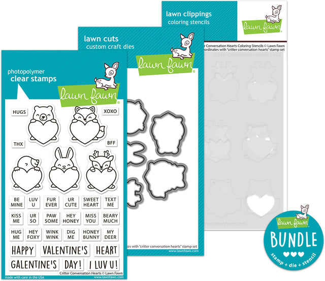 critter conversation hearts (stamp+die+coloring stencil bundle) – Lawn Fawn